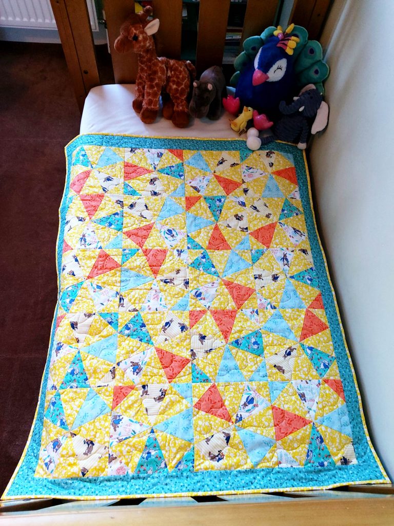 "Peter Rabbit kaleidoscope" handmade cot quilt - The Peacock Lotus