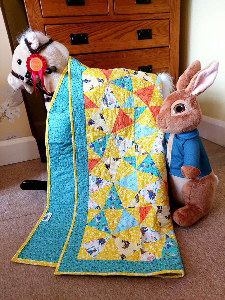 "Peter Rabbit kaleidoscope" handmade cot quilt - The Peacock Lotus